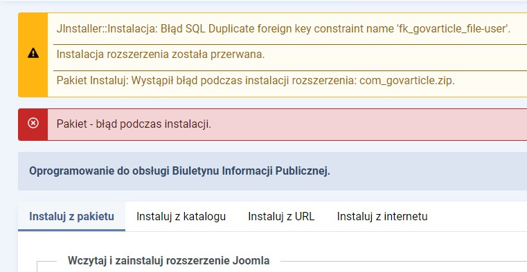 Podczas instalacji występuje błąd Podczas instalacji występuje błąd